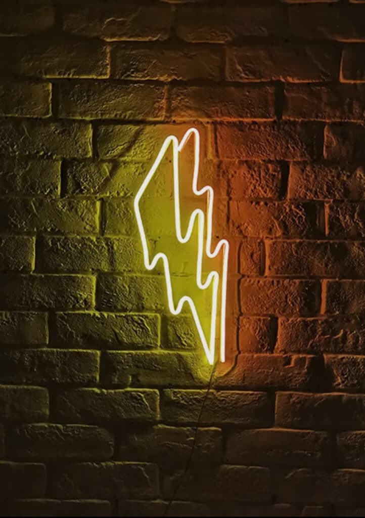 Lampe néon LED "Eclair" orange et jaune